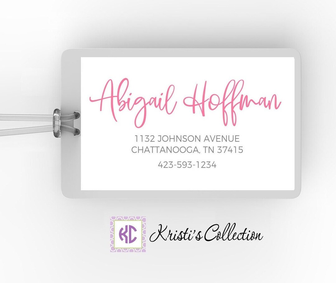 Calligraphy Luggage Tag With Contact Information Trendy Loopy Cursive ...