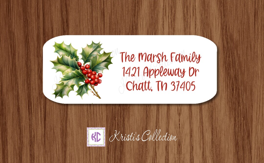 Christmas Holly Return Address Labels Holiday Envelope - Etsy