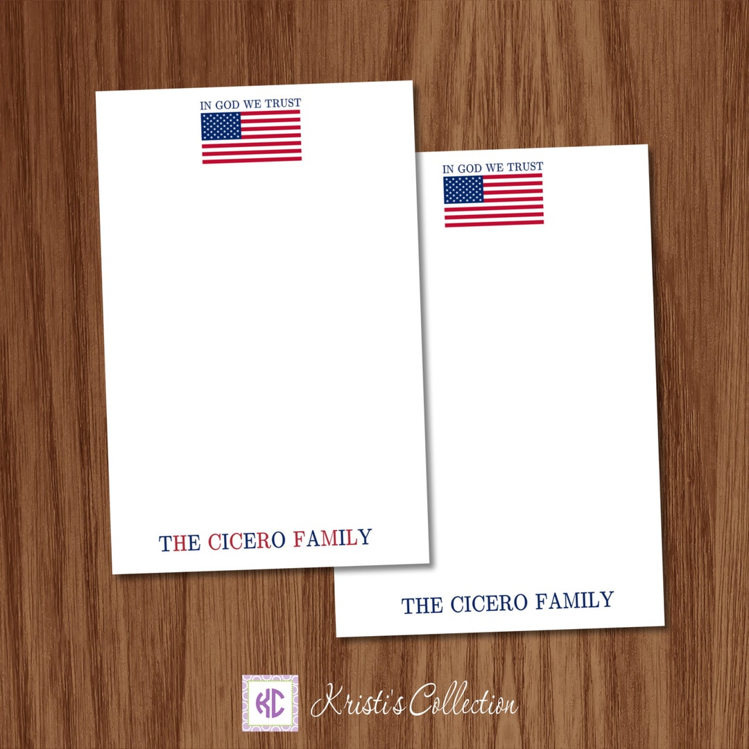 American Flag Notepad | Patriotic Stationery | in God We Trust Memo Pad ...