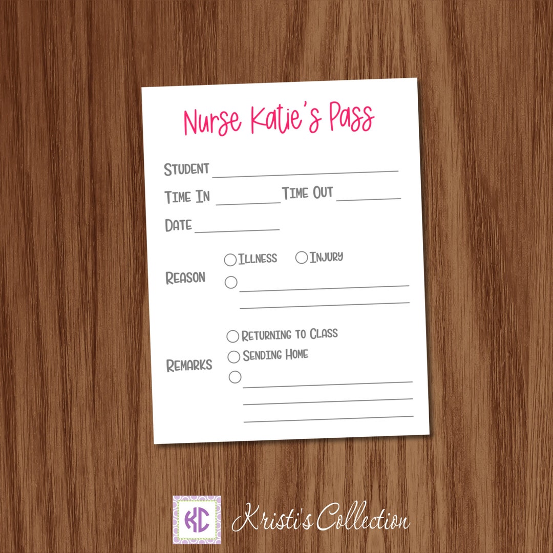 Nurse Hall Passes | Set of Four Notepads | Clinic Pass to Class ...