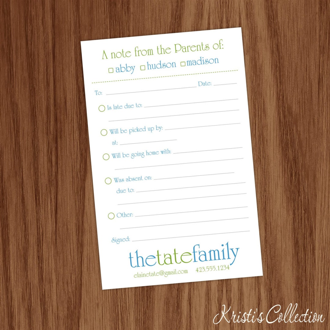 Parent Excuse Notepad | Notes to School Personalized Stationery | Gift ...