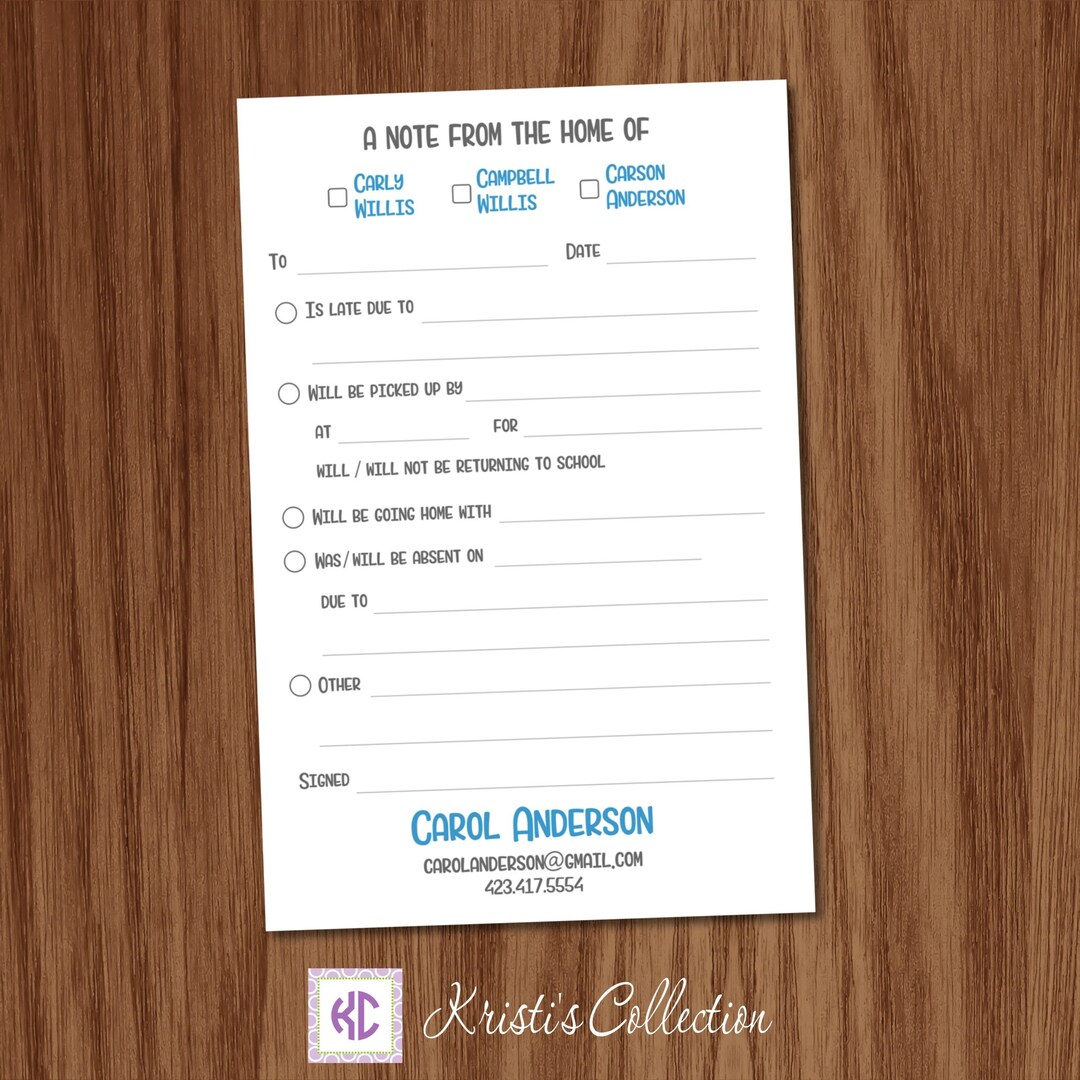 Parent Excuse Notepad Blended Family Note to School From the Home of ...