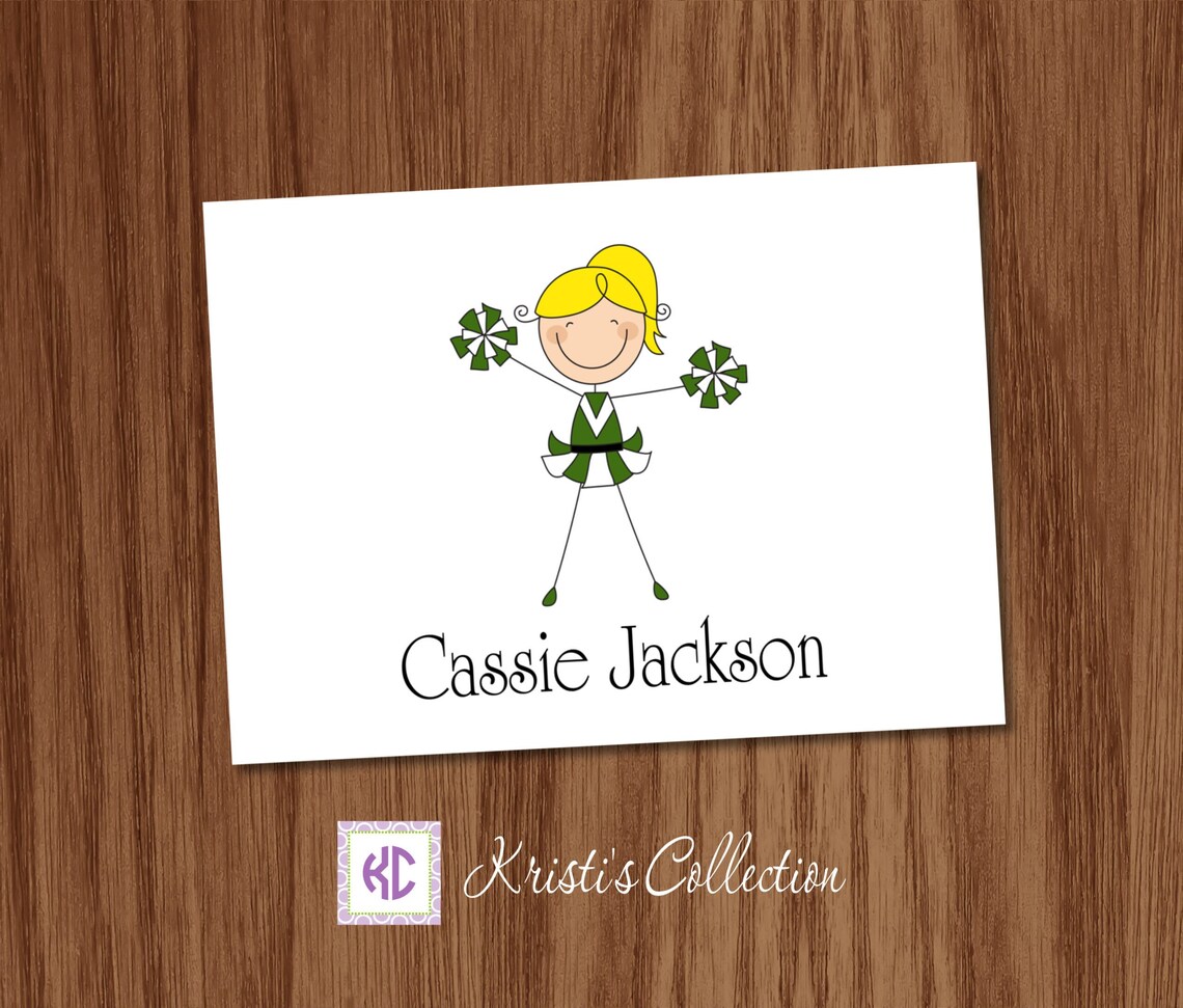 Cheerleader Folded Note Cards | Girls Personalized Stationery | Cheer ...