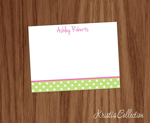 Girls Polka Dot Flat Note Cards Custom Personalized | Etsy