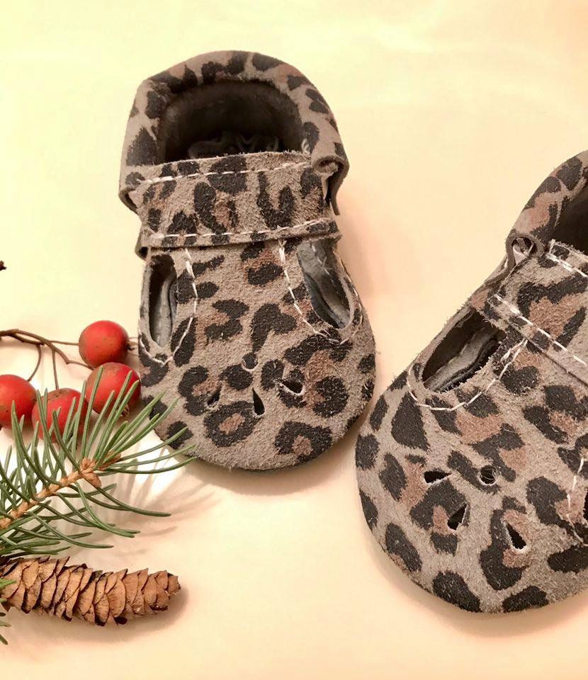 Baby Moccasins, Gray Leopard Moccs, T-stap Moccasins, T-strap Baby ...