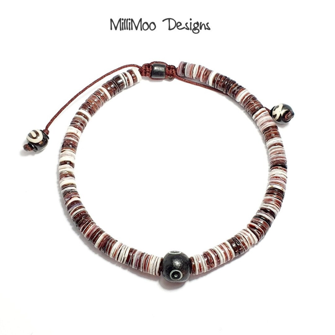 Mens Gift, Violet/black Oyster Shell Bead Bracelet, Mens Surf Bracelet ...