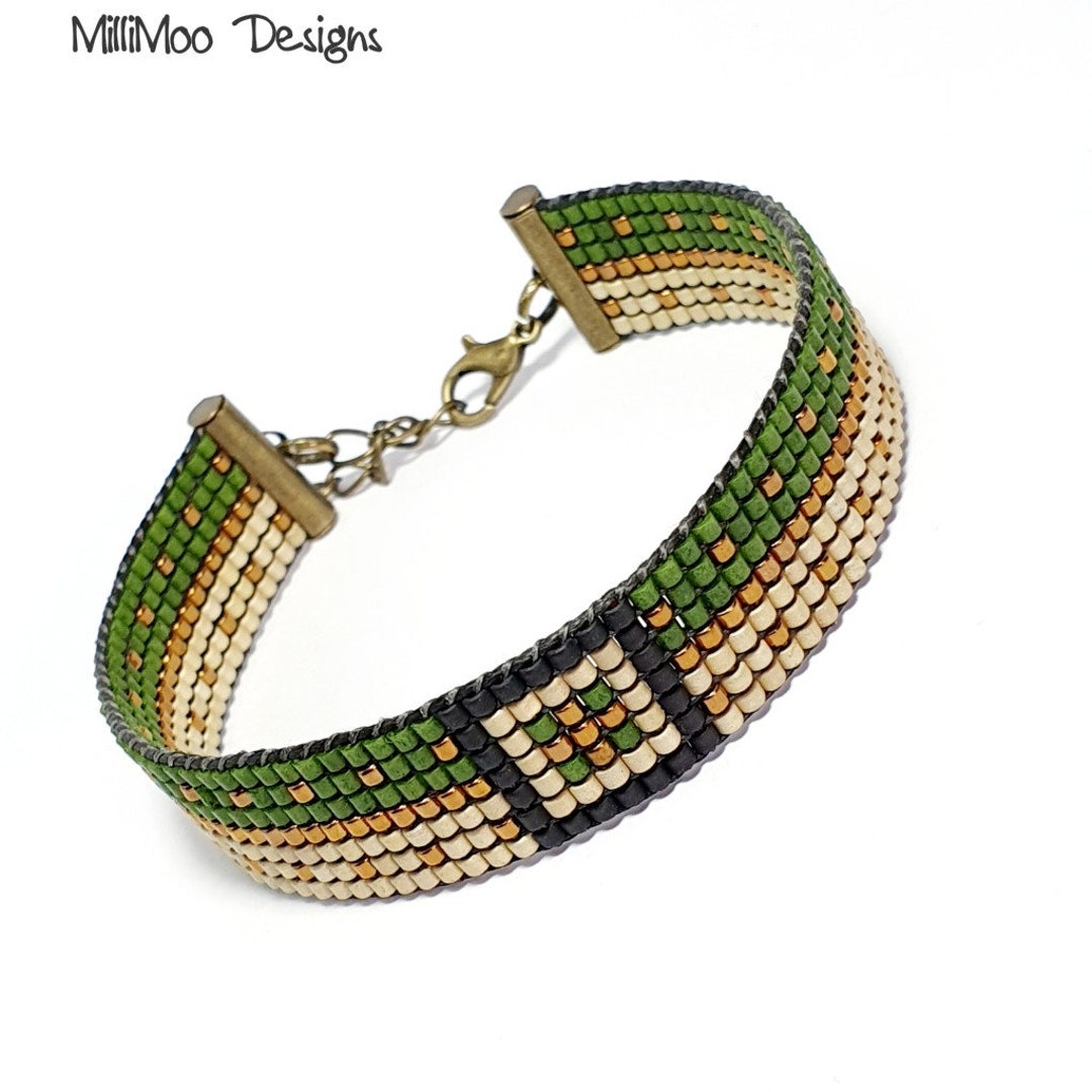 Mens Miyuki Seed Bead Bracelet: Olive Beige Loom Bracelet - Etsy