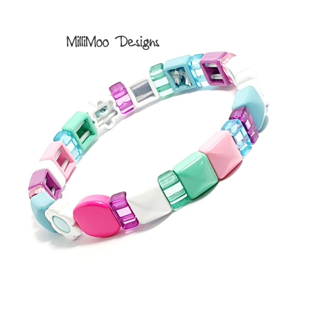 Rainbow Ladies Flower Enamel Tile Bracelet, Stretch Tile Bracelet ...