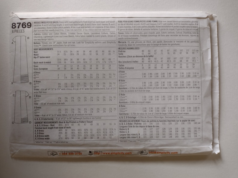 Simplicity 8769 Vintage Sewing Pattern for Women's Dress - Etsy