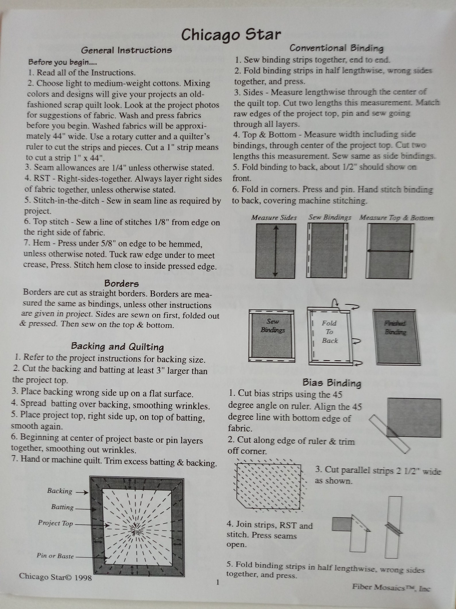 Fiber Mosaics Vintage Sewing/quilting Chicago Star Pattern for Making a ...