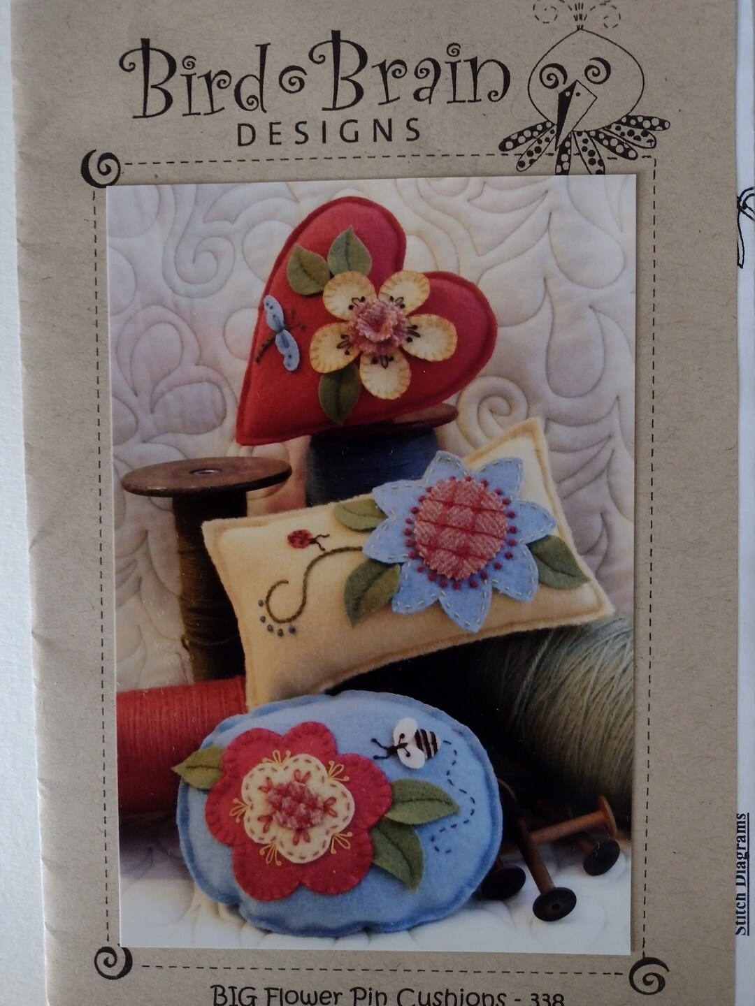 Bird Brain Designs Sewing Pattern to Make Big Flower Pin Cushions From ...
