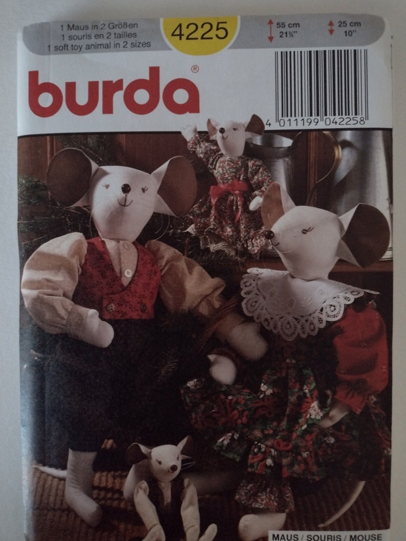 Burda Vintage Sewing Pattern #4225 to Make a Stuffed Mouse in 2 Sizes ...