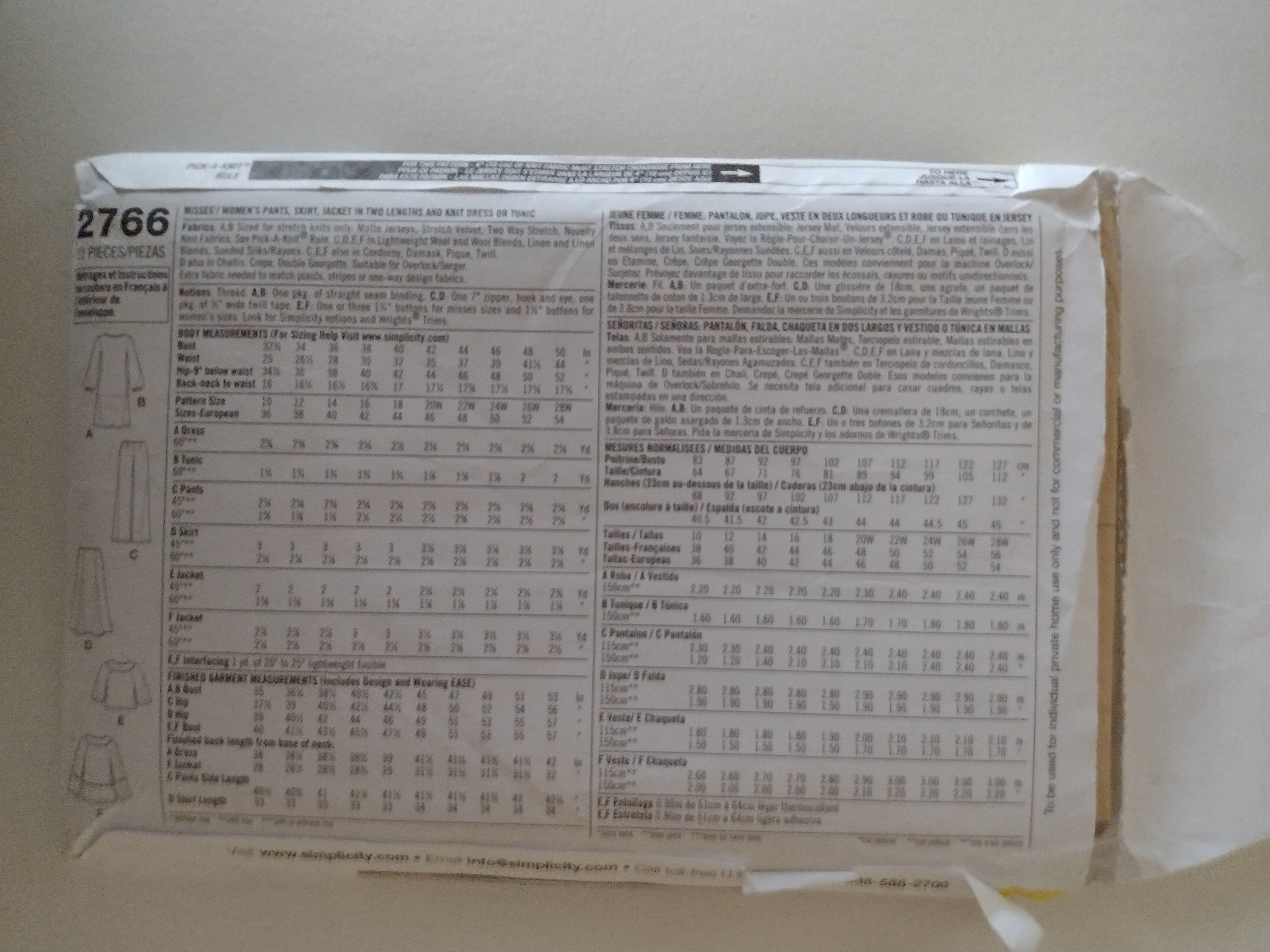 Simplicity 2766 Sewing Pattern to Make Women's Pants, Skirt, Knit Dress ...