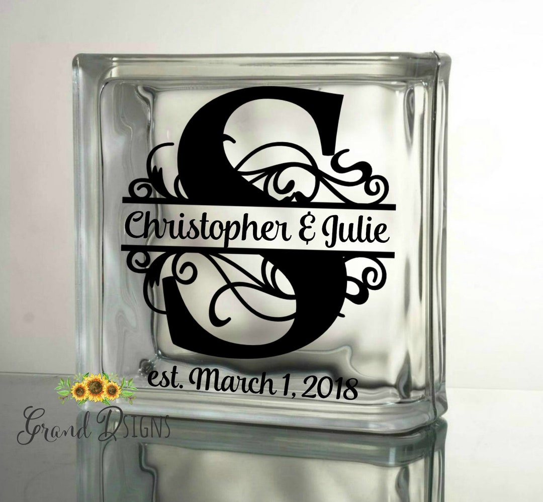 Monogram Vinyl Decal Glass Block Ceramic Tile Sticker Wedding Gift ...