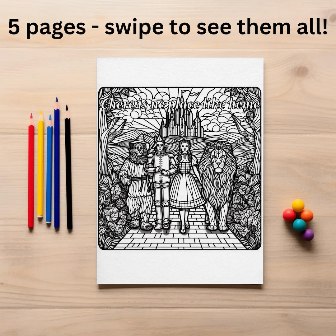 Wizard of Oz Inspired Colouring Pages for Adults - Digital Download - 5 ...