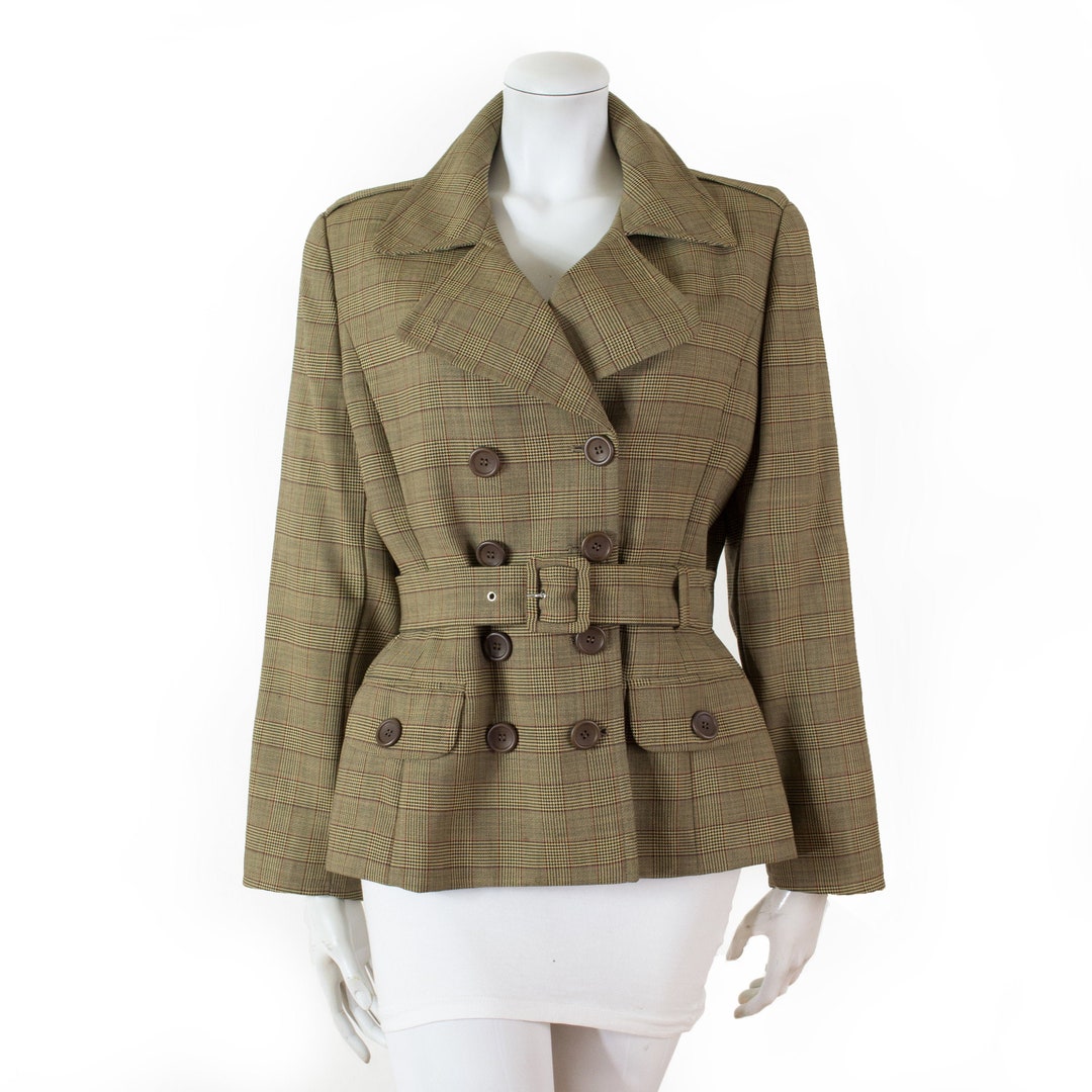 Georges RECH Beige-ocher Belted Jacket, Checks / 80s / 40 L / Rech - Etsy