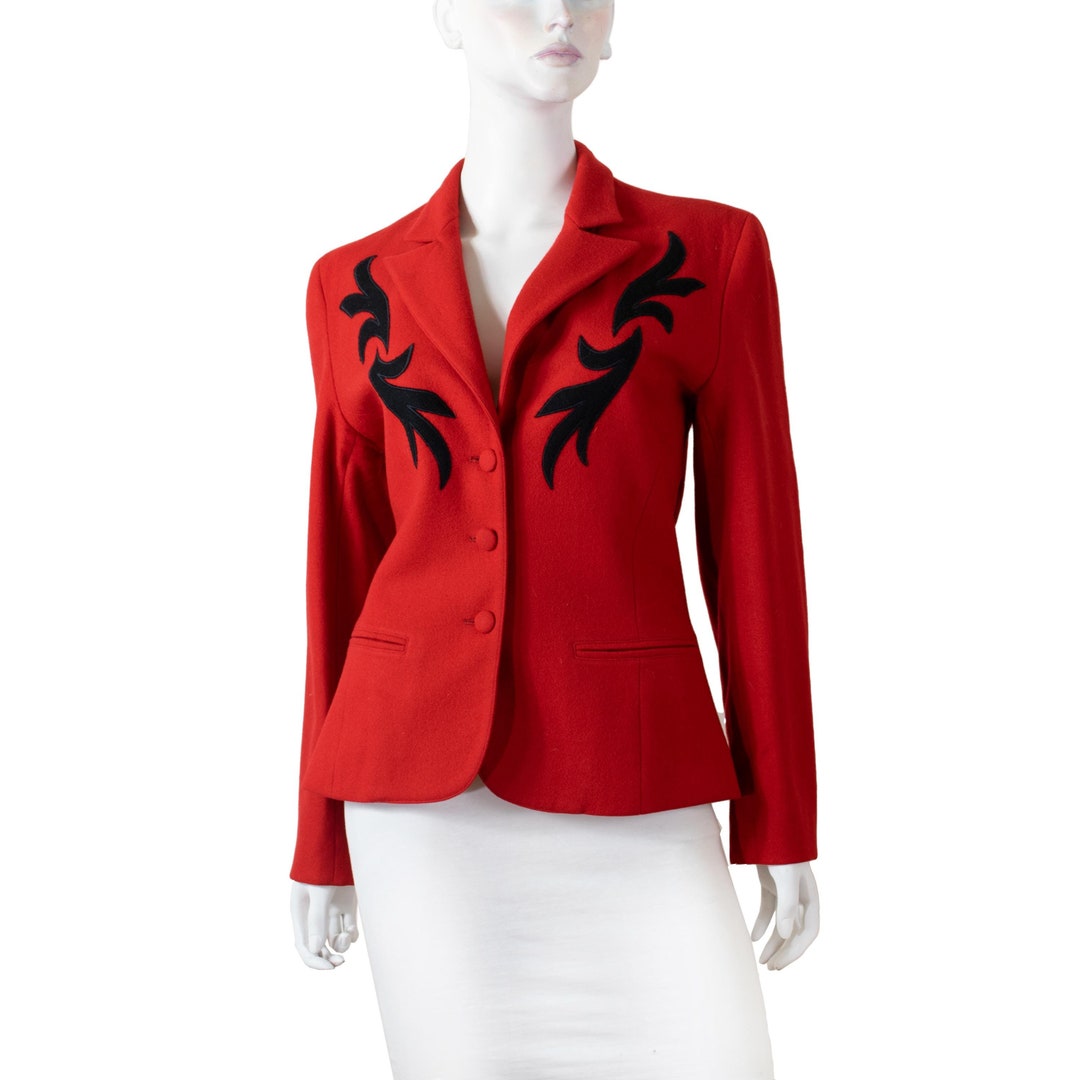 Georges RECH, Blazer Jacket, Pure Bright Red Wool With Black Velvet ...