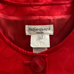 Yves SAINT LAURENT Suit, Jacket and Skirt, Red Cotton Tone-on-tone ...