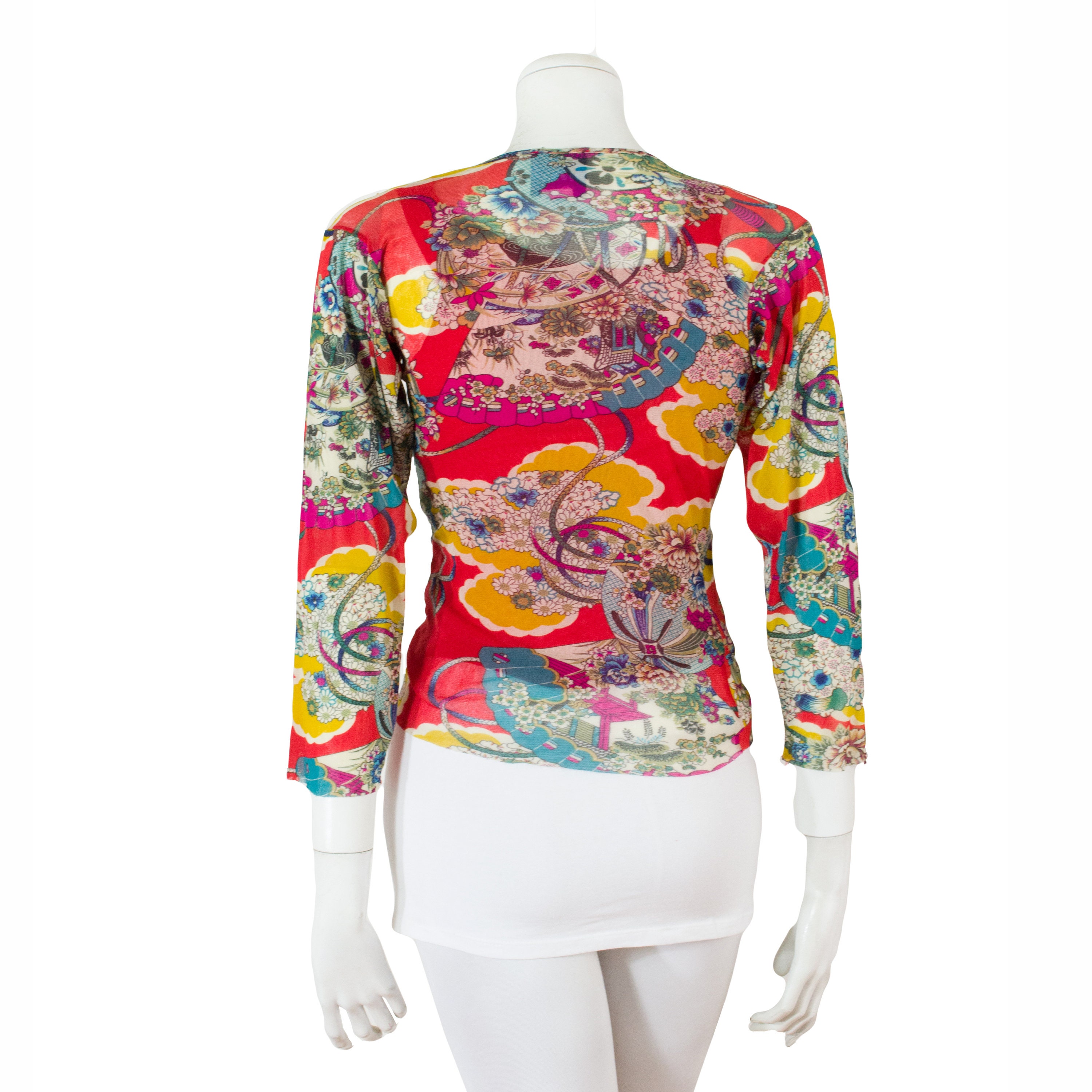 KENZO Jeans Mesh Top With Japanese Pop Patterns, V-neck / S M / Vintage ...