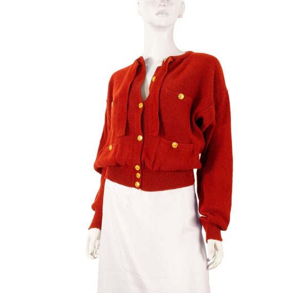 Sonia RYKIEL cardigan in brick virgin wool and gold b… - Gem