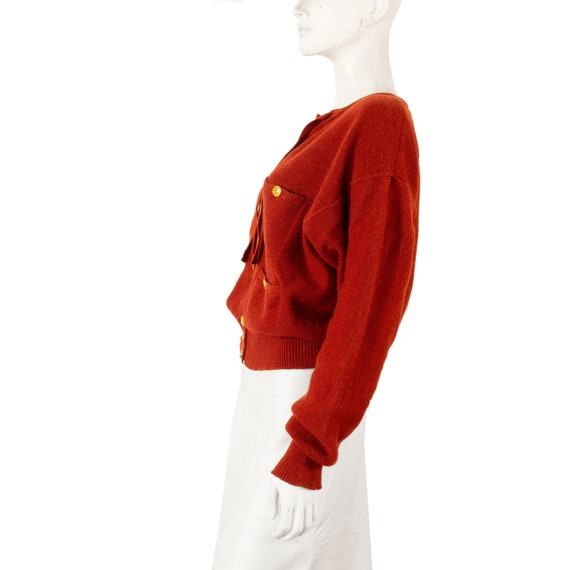 Sonia RYKIEL cardigan in brick virgin wool and gold b… - Gem