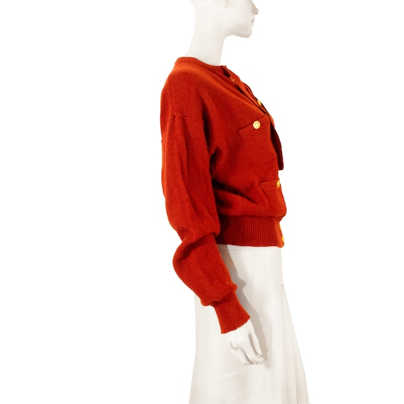 Sonia RYKIEL cardigan in brick virgin wool and gold b… - Gem