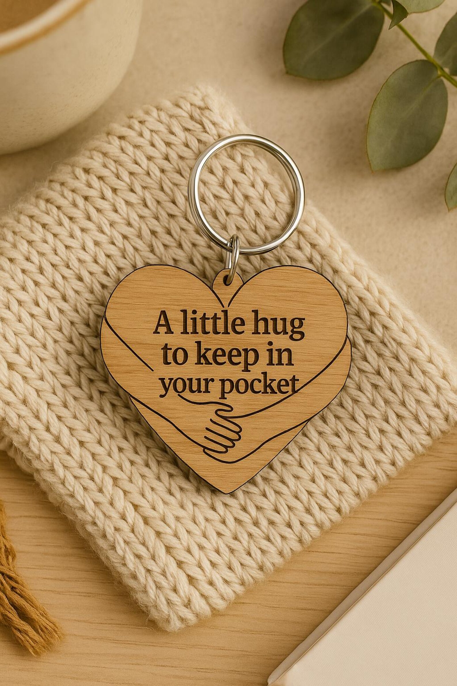 Pocket Hug Token or Keyring – Wooden Heart Keepsake – Thinking of You ...