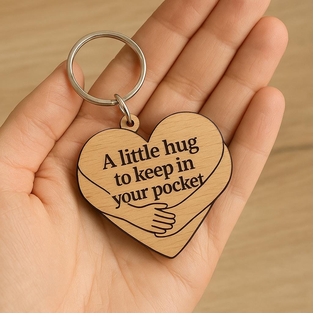 Pocket Hug Token or Keyring – Wooden Heart Keepsake – Thinking of You ...