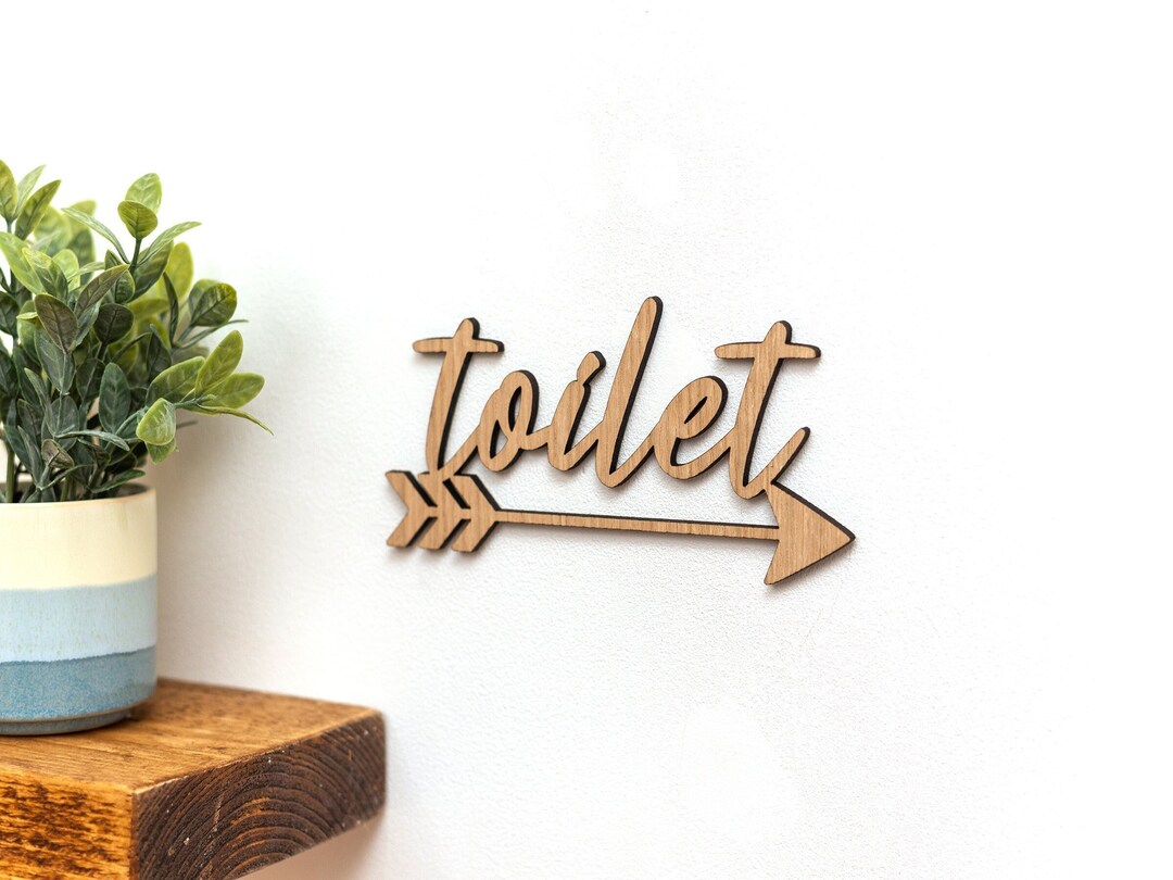 Modern Wooden Toilet Sign With Arrow - Cafe & Restaurant Bathroom Decor ...