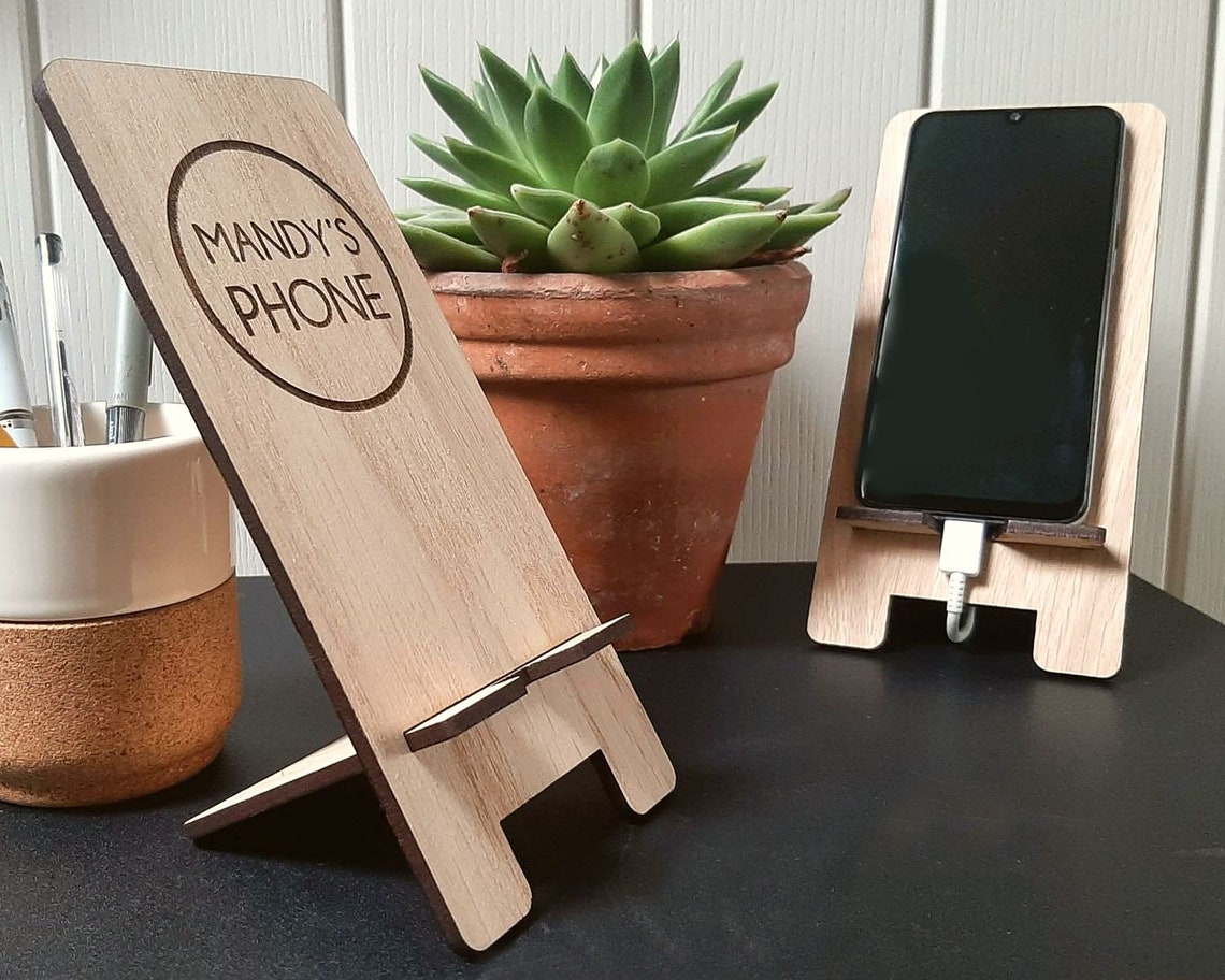 Mobile Phone Stand Personalised With Name Wooden Flatpack - Etsy UK