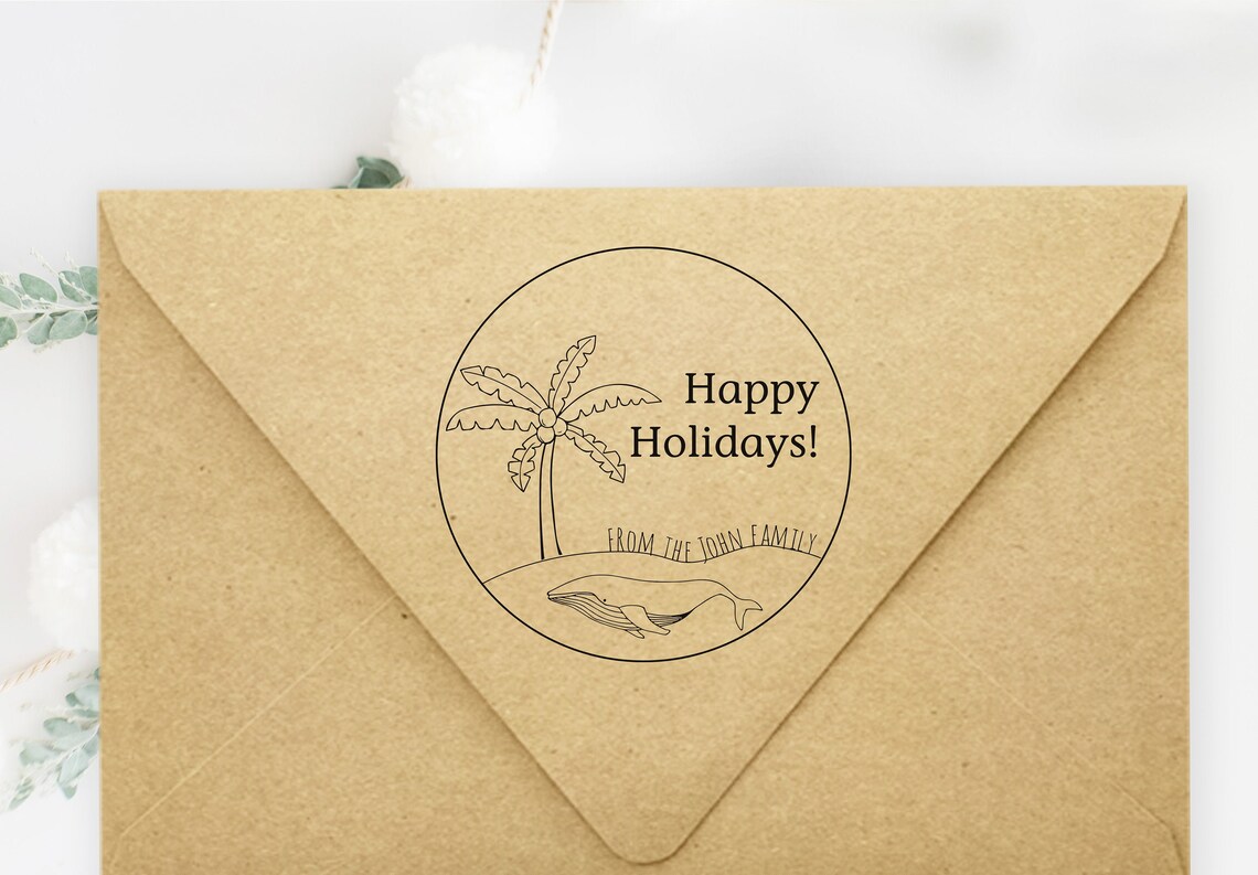 Happy Holidays Stamp Christmas Wreath Stamp Rubber Stamp - Etsy