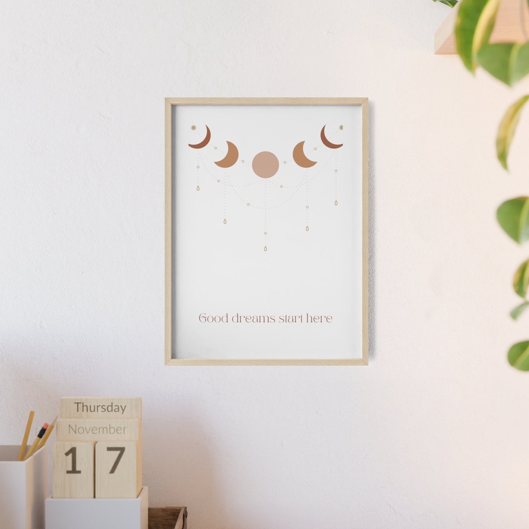 Boho Sleep Framed Wood Poster for Bedroom, Esoteric Moon Gift for ...