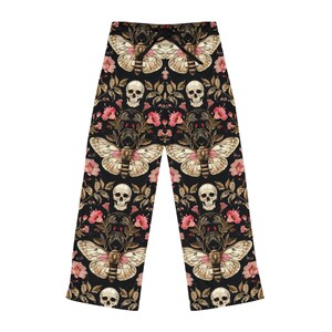 Goth Moth and Skull Women's Pajama Pants, Pink and Black Sleepwear ...