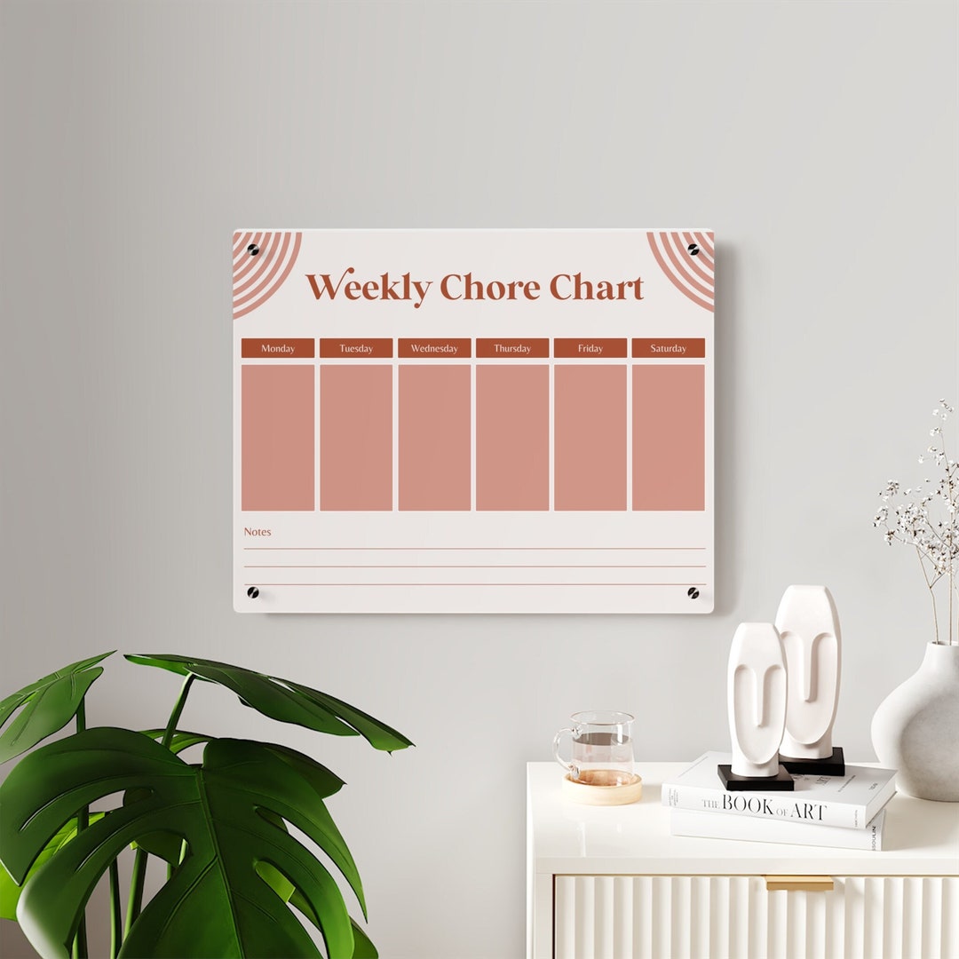 Weekly Chore Chart Acrylic Wall Art Panels, Boho Style Kids Chores ...