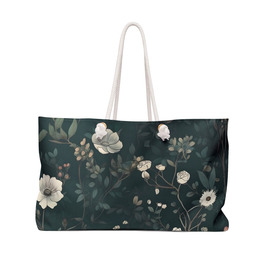 Green Flower Cute Weekender Bag, Vacation Tote Bag, Birthday Gift for ...