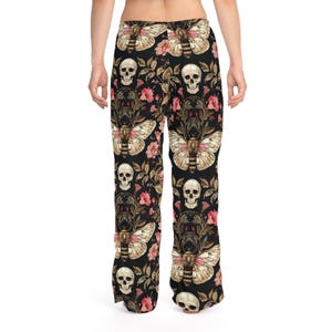 Goth Moth and Skull Women's Pajama Pants, Pink and Black Sleepwear ...