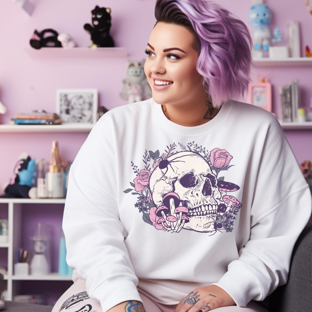 Pastel Goth Alt Clothing, Spider Flowers Mushroom Sweatshirt, Whimsical ...