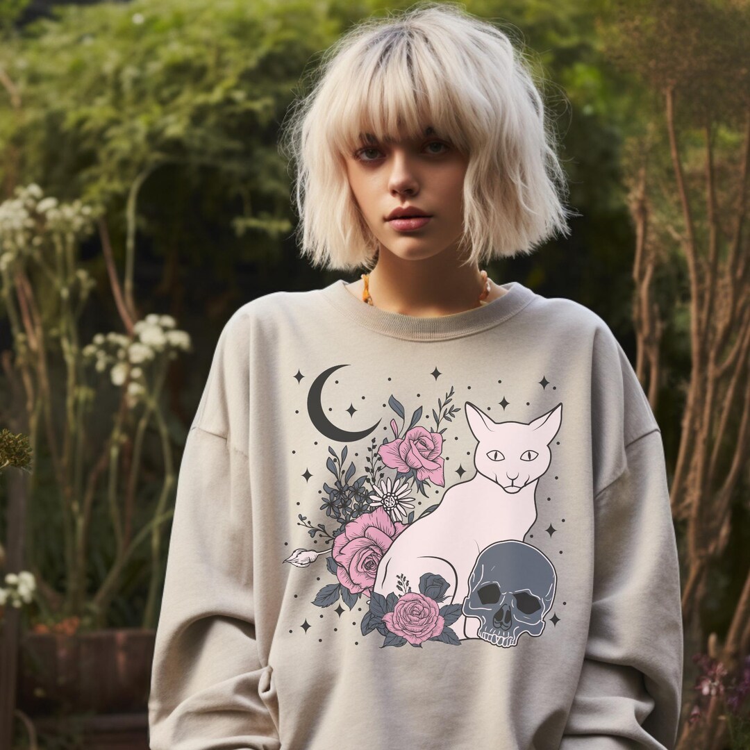 Witchcore Pastel Aesthetic Creepy Cute Clothing Crewneck Crescent Moon ...