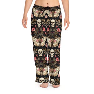 Goth Moth and Skull Women's Pajama Pants, Pink and Black Sleepwear ...