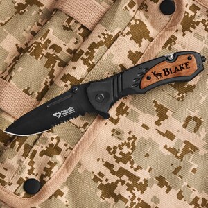 Personalized Laser Engraved Pocket Knife, Partially Serrated Stainless ...