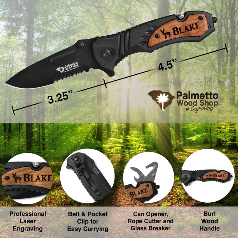 Personalized Laser Engraved Pocket Knife, Partially Serrated Stainless ...