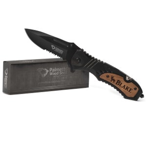 Personalized Laser Engraved Pocket Knife, Partially Serrated Stainless ...