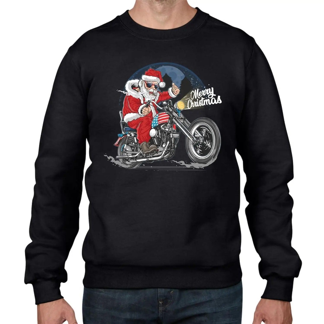 Santa Claus Biker Men's Christmas Jumper - Motorbike Sweatshirt - Etsy
