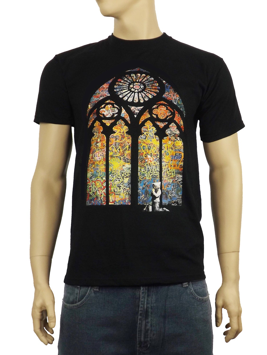 Banksy Stained Glass Window Men's T-shirt - Etsy UK