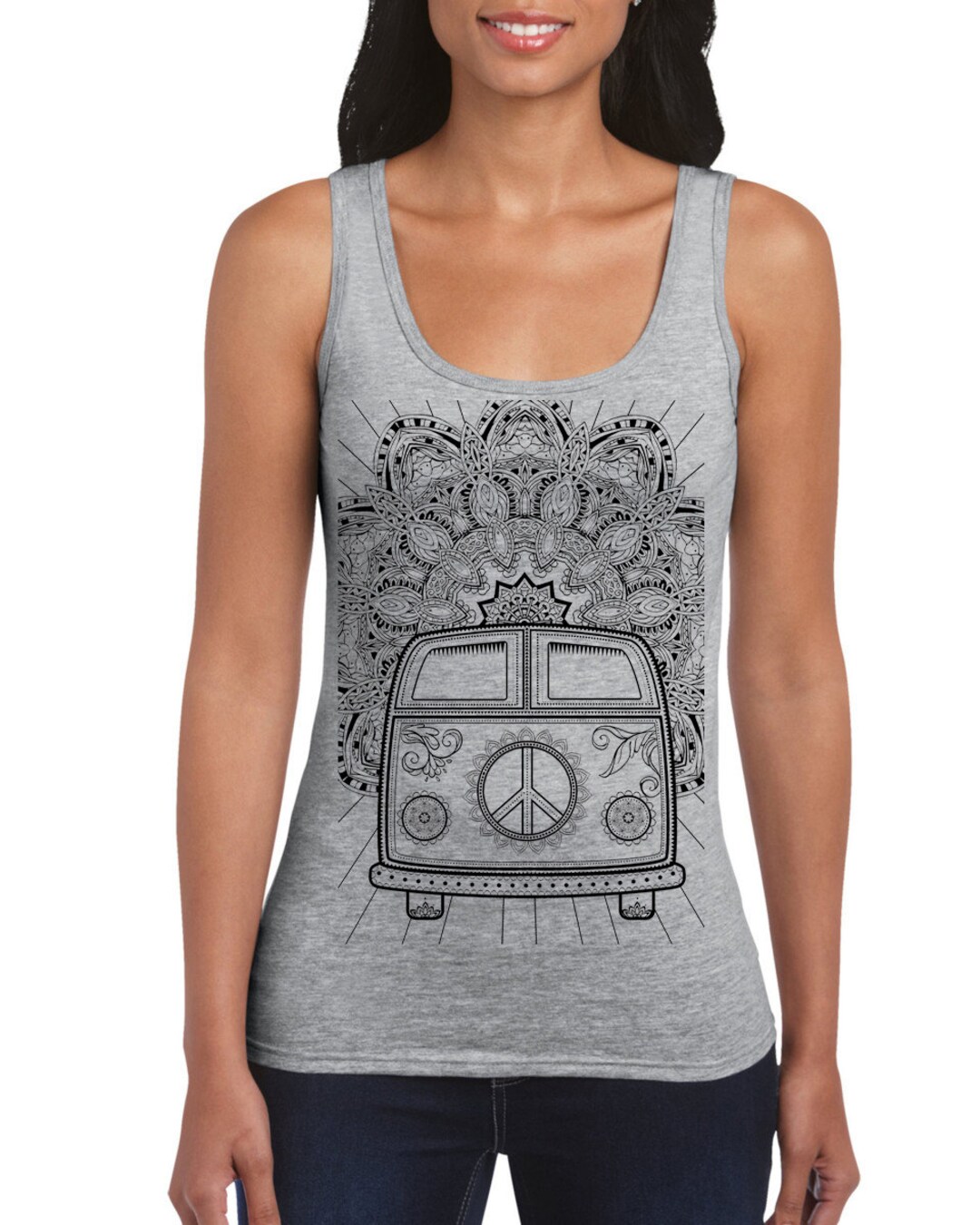 Hippie Bus Camper Van Print Women's Vest Tank Top - Hippie Hippy Camper ...