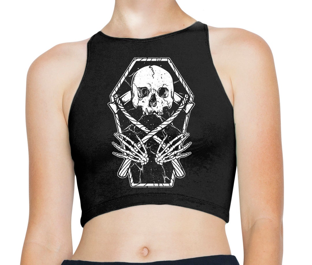 Grim Reaper Skeleton in Coffin Women's High Neck Sleeveless Crop Top - Etsy