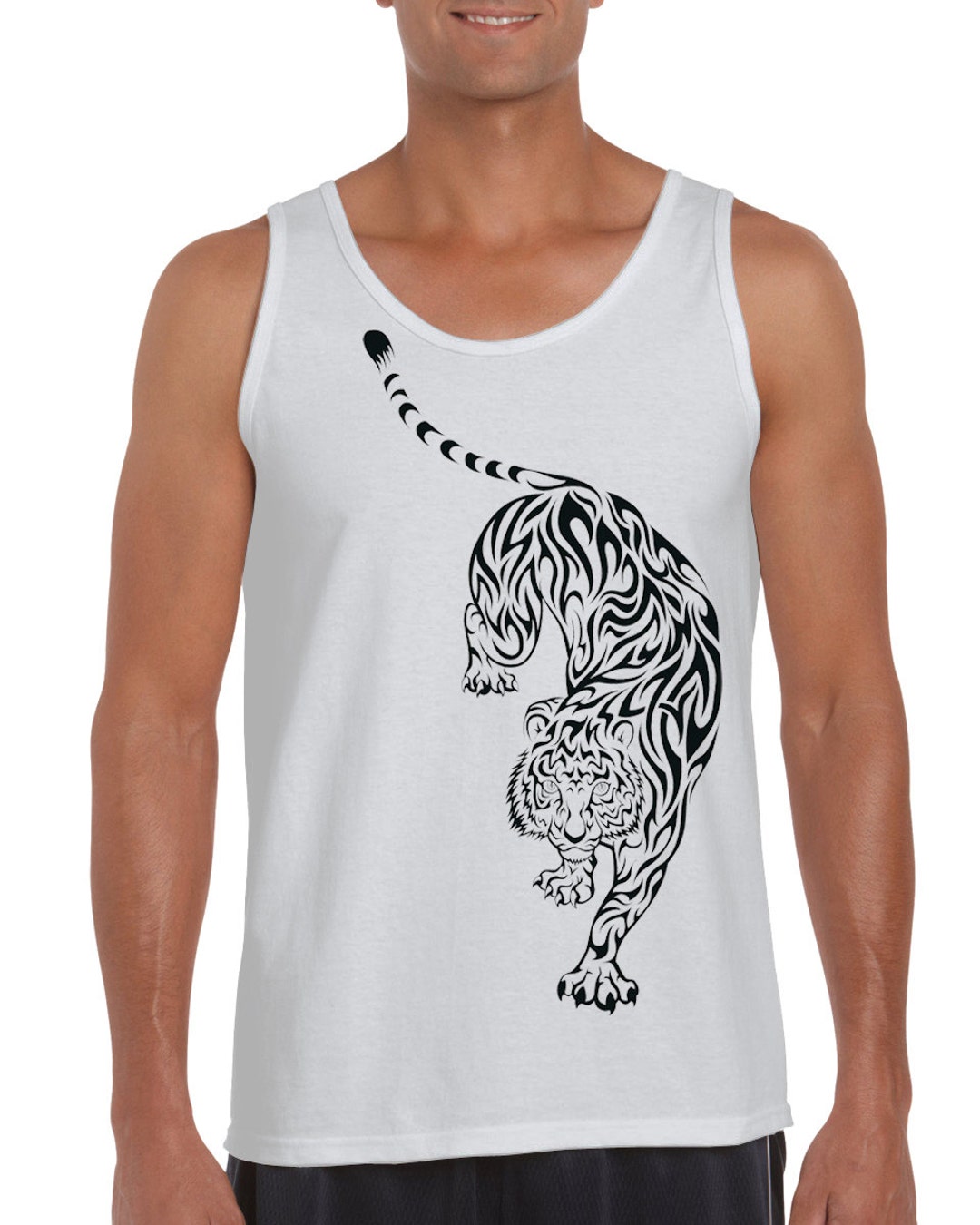Tribal Tiger Tattoo Large Print Men's Vest Tank Top - Tiger Animal Wild ...