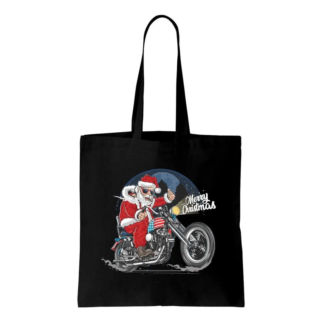 Santa Claus Biker Merry Christmas Shoulder Shopping Tote Bag ...