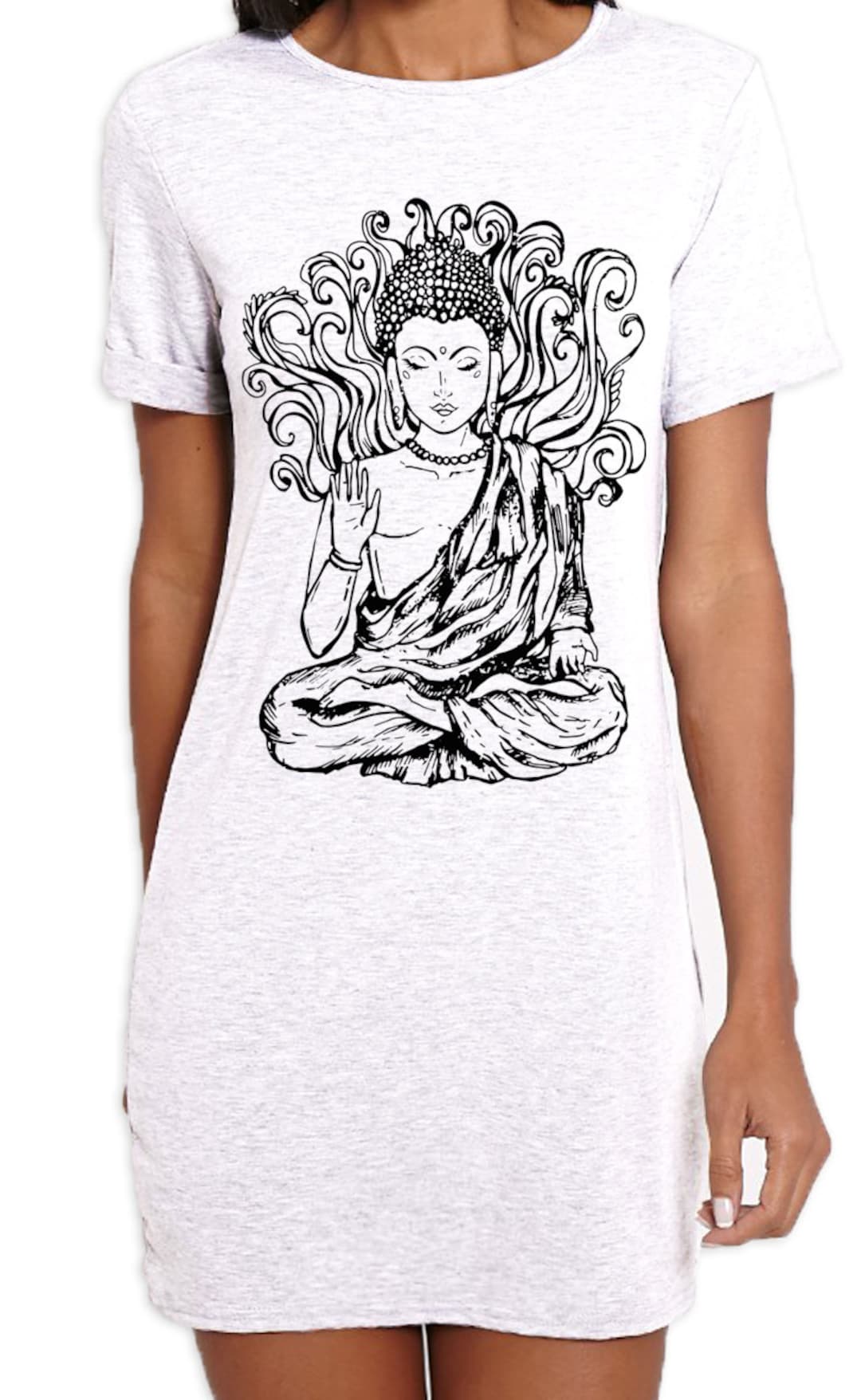 Buddha Large Print Women's T-shirt Dress Buddhism Meditation Yoga ...