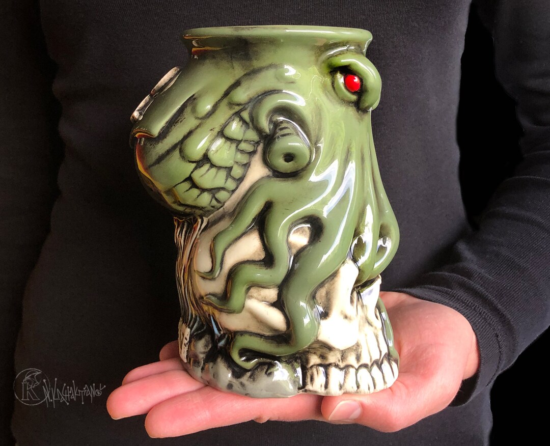 Personalized Cthulhu Mug: Green Tentacle Skull, Custom Porcelain Mug - Etsy